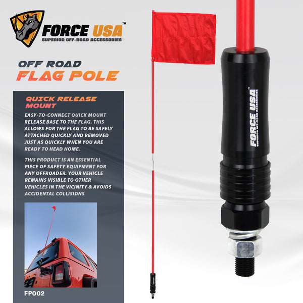 FP002 - BLACK STEEL - OFF ROAD 9ft RED FLAG POLE – 9 FEET - UNIVERSAL ...